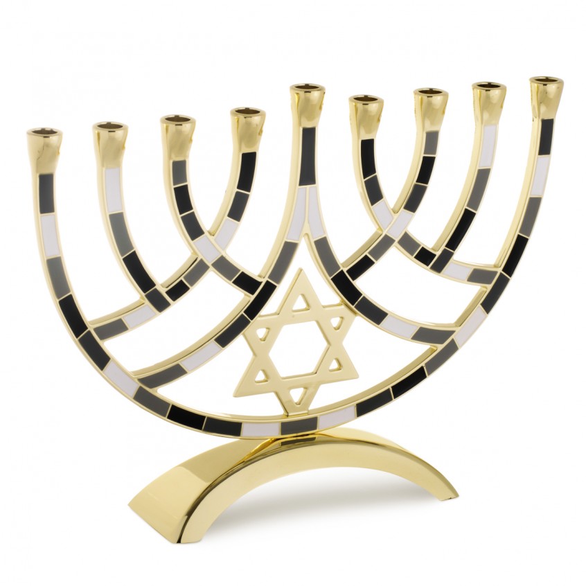 acheter une menorah métal or argent avec étoile de david ton gris noir